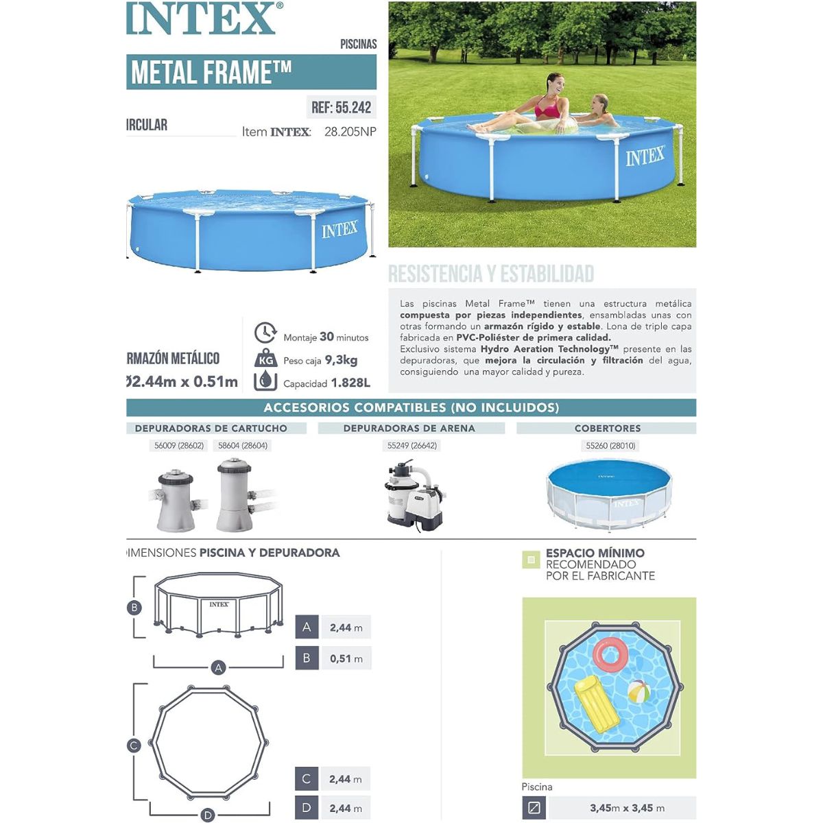 Piscina Armação de Metal 1828L 244x51cm Intex 28205 - | Fluthua Store