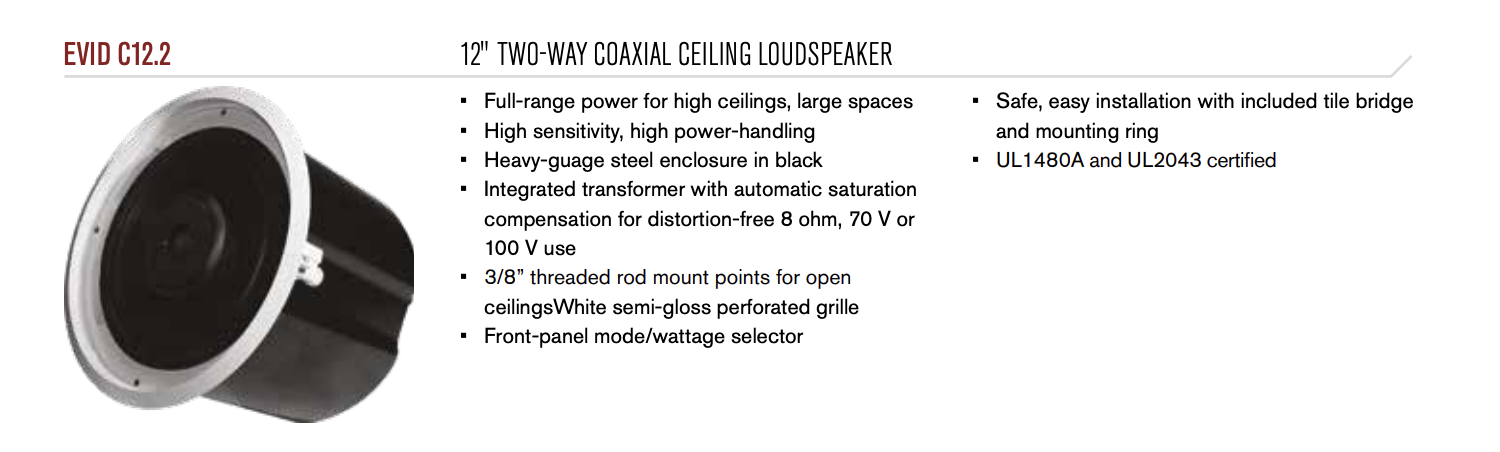 EVID C12.2 Ceiling 12”Two-Way Coaxial Ceiling Loudspeaker System ...