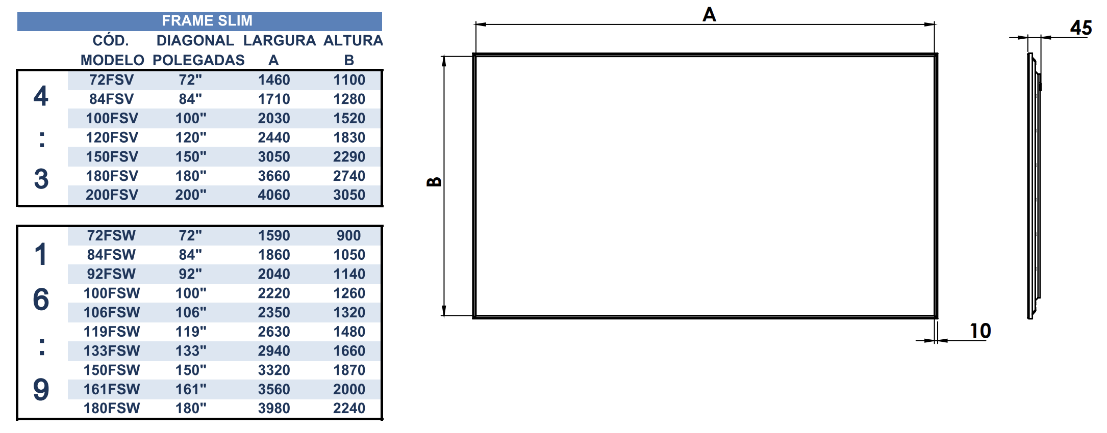 Tela de Projeção Fixa Projetelas - Frame Slim (Instalação inclusa ...