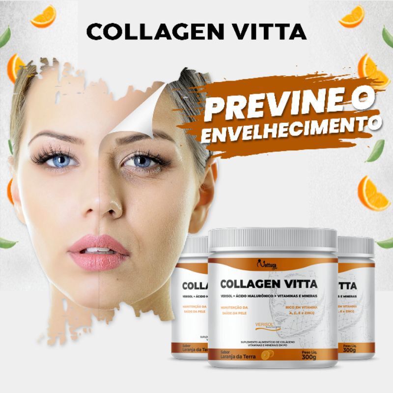 Collagen Vitta Ácido Hialurônico + Verisol 300g Sabor Laranja Da Terra ...