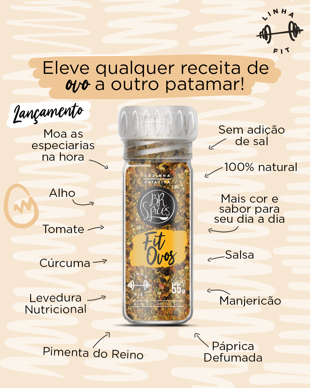 Moedor de Tempero Fit Ovos BR Spices 55G - BR Spices - Loja Online