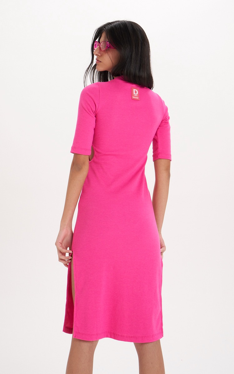Vestido Midi com Manga 3/4 Gola Alta Rosa Tulipa Dimy Candy - Maria ...