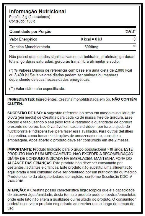 Creatina 100% Pura Monohidratada - 100g - Growth Supplements - FITFIELD