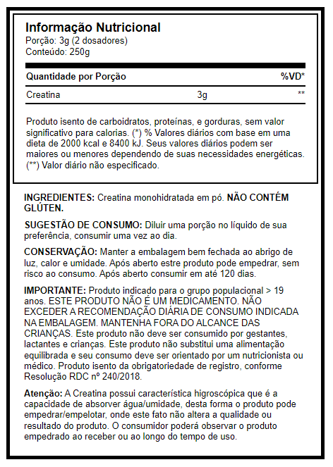 Creatina Monohidratada 100% Pura - 250g - Growth Supplements - FITFIELD