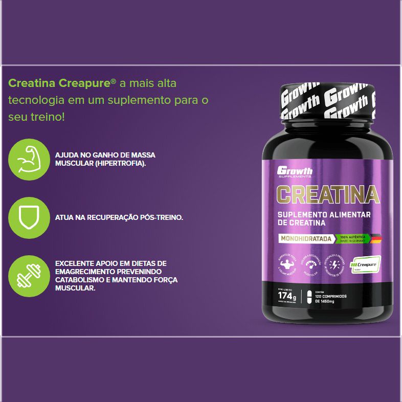 Creatina Creapure 100% Pura - 120 Comprimidos - Growth Supplements ...