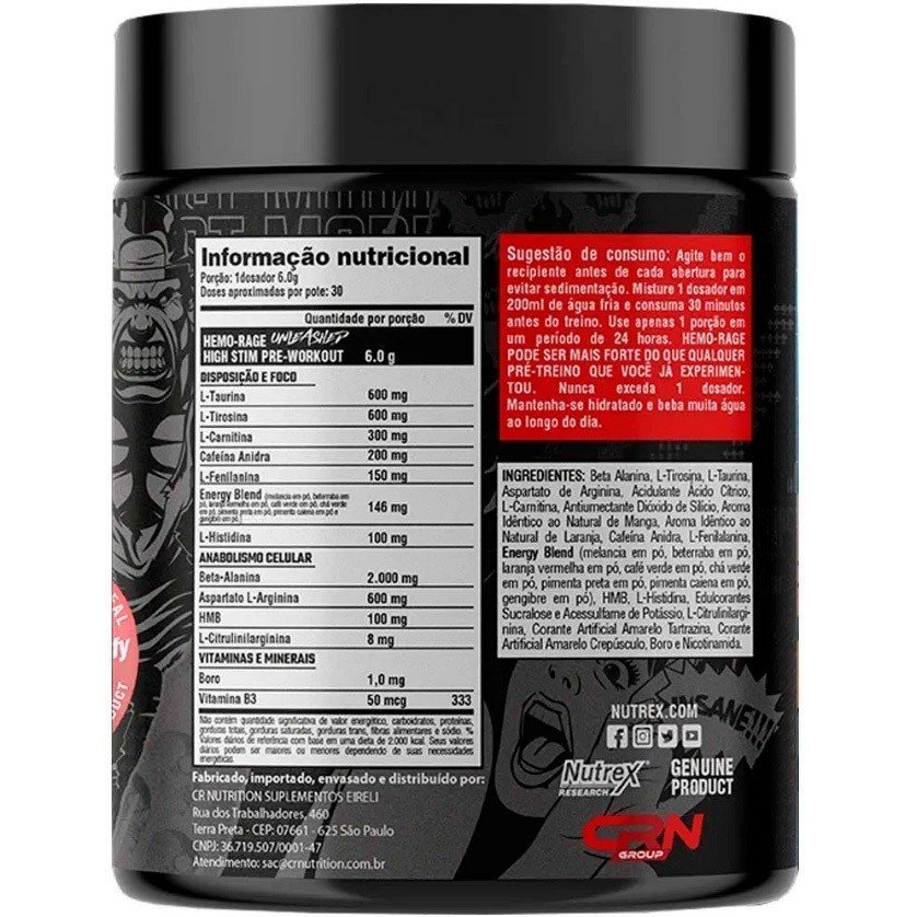 Hemo Rage Pré-Treino - Ultra Concentrado - 180g - Nutrex Research ...