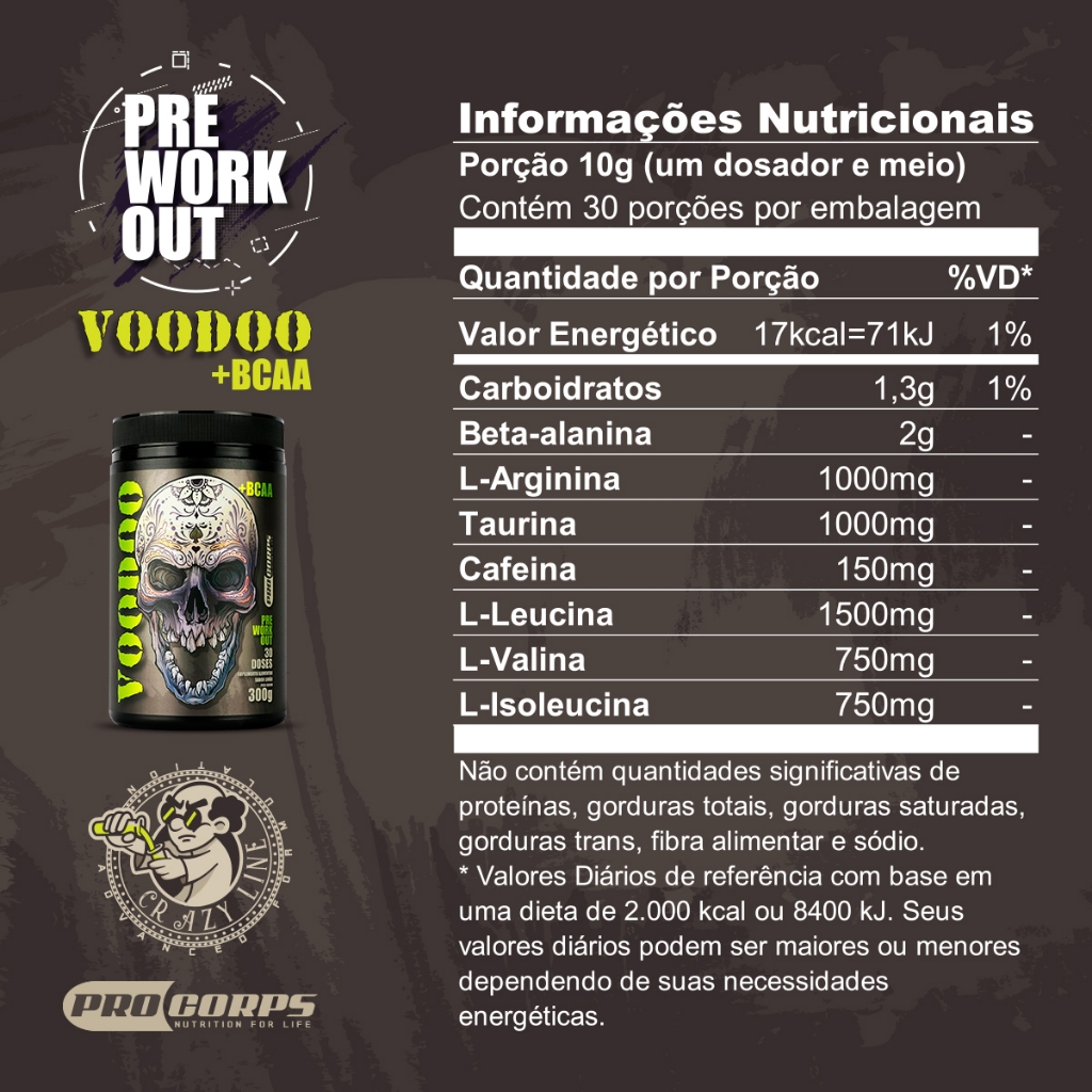 Pré-Treino Voodo (Sabor Limão) - 300g - Pro Corps - FITFIELD