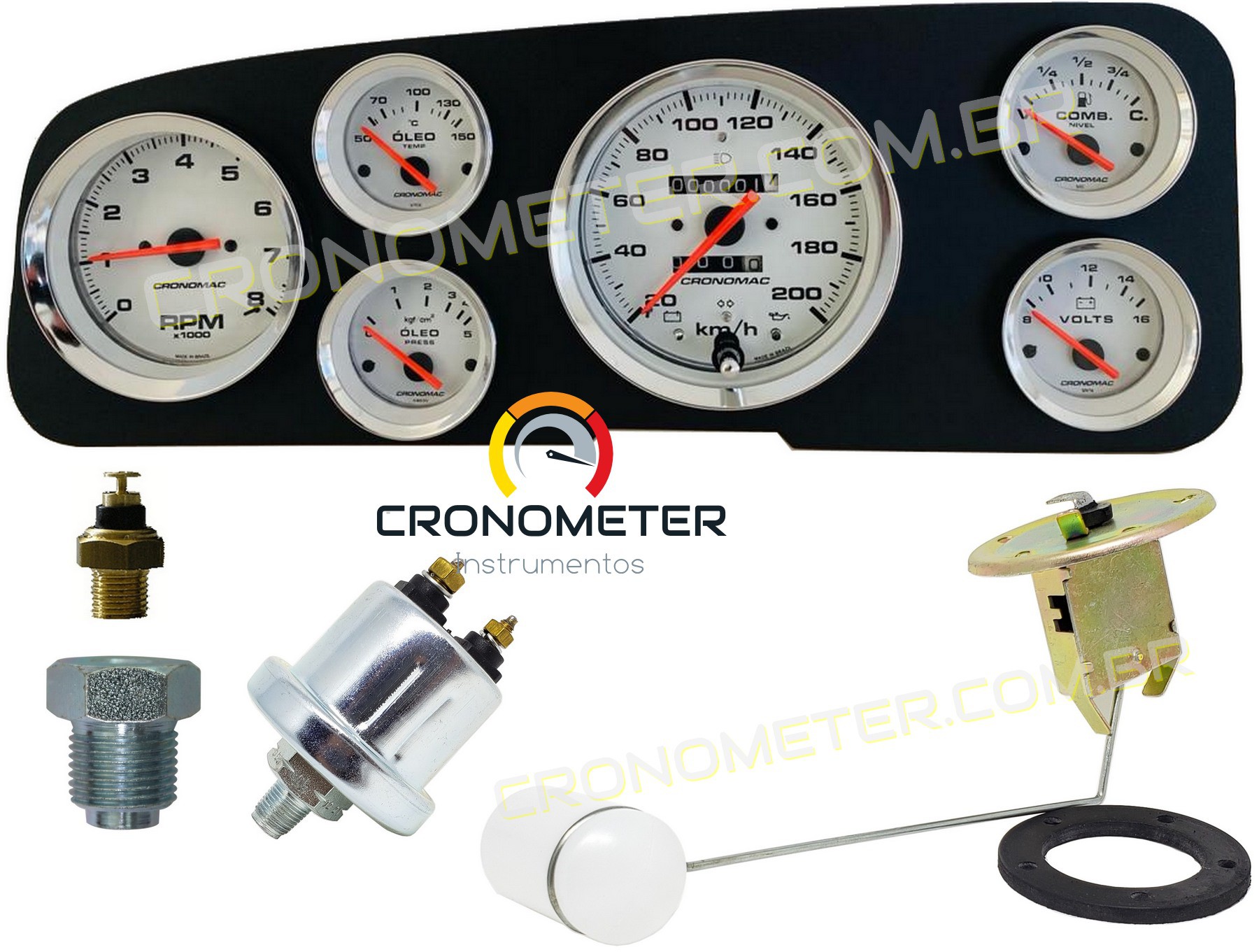 Painel Fusca Itamar / Fafá 200km/h Cronomac Completo COM Sensores e ...
