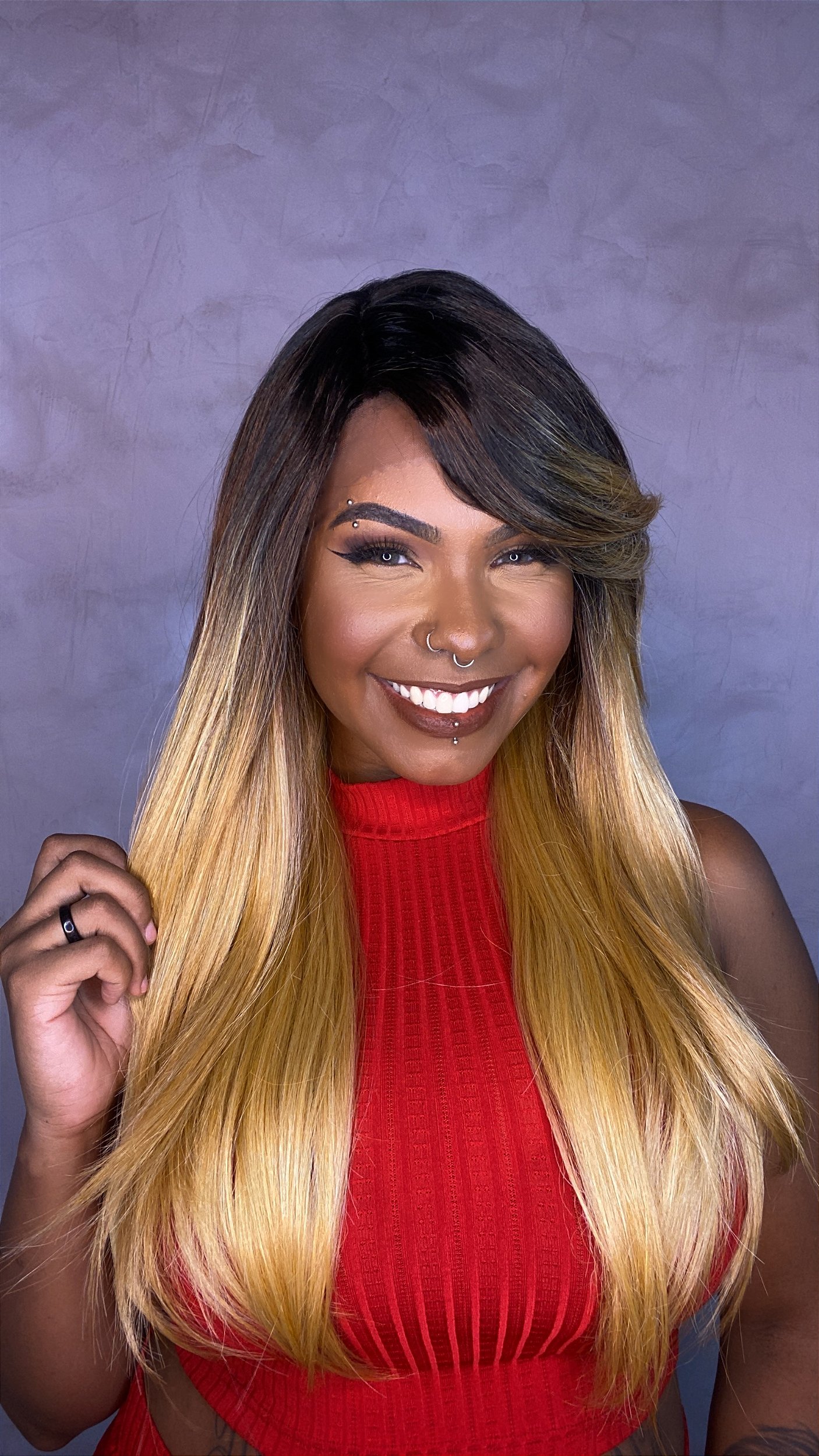 Peruca Lace Front Fibra Premium Ombré Loiro Dourado Sunny Blossom - Cia ...