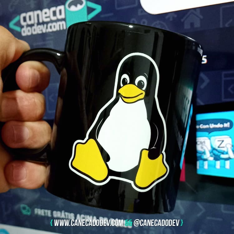 Caneca Tux Linux preta - Caneca do Dev - Canecas e produtos de programação