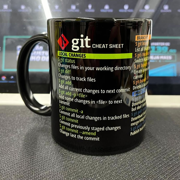 Caneca Git Commands Cheat Sheet preta - Caneca do Dev - Canecas e ...