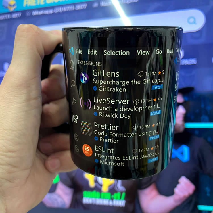 Caneca Interface Visual Studio Code Preta - Caneca do Dev - Canecas e ...