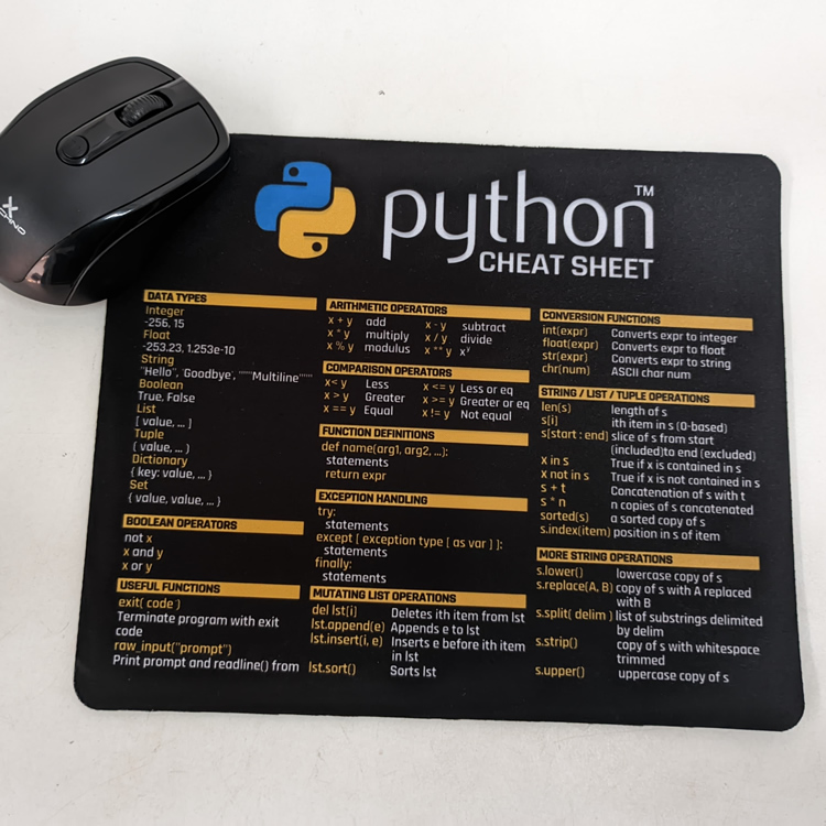 Mouse Pad Python Commands Cheat Sheet preta - Caneca do Dev - Canecas e ...