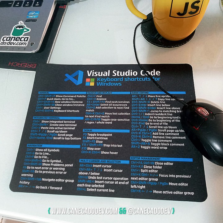 Mouse Pad VS Code Windows Keyboard Shortcuts - Caneca do Dev - Canecas ...