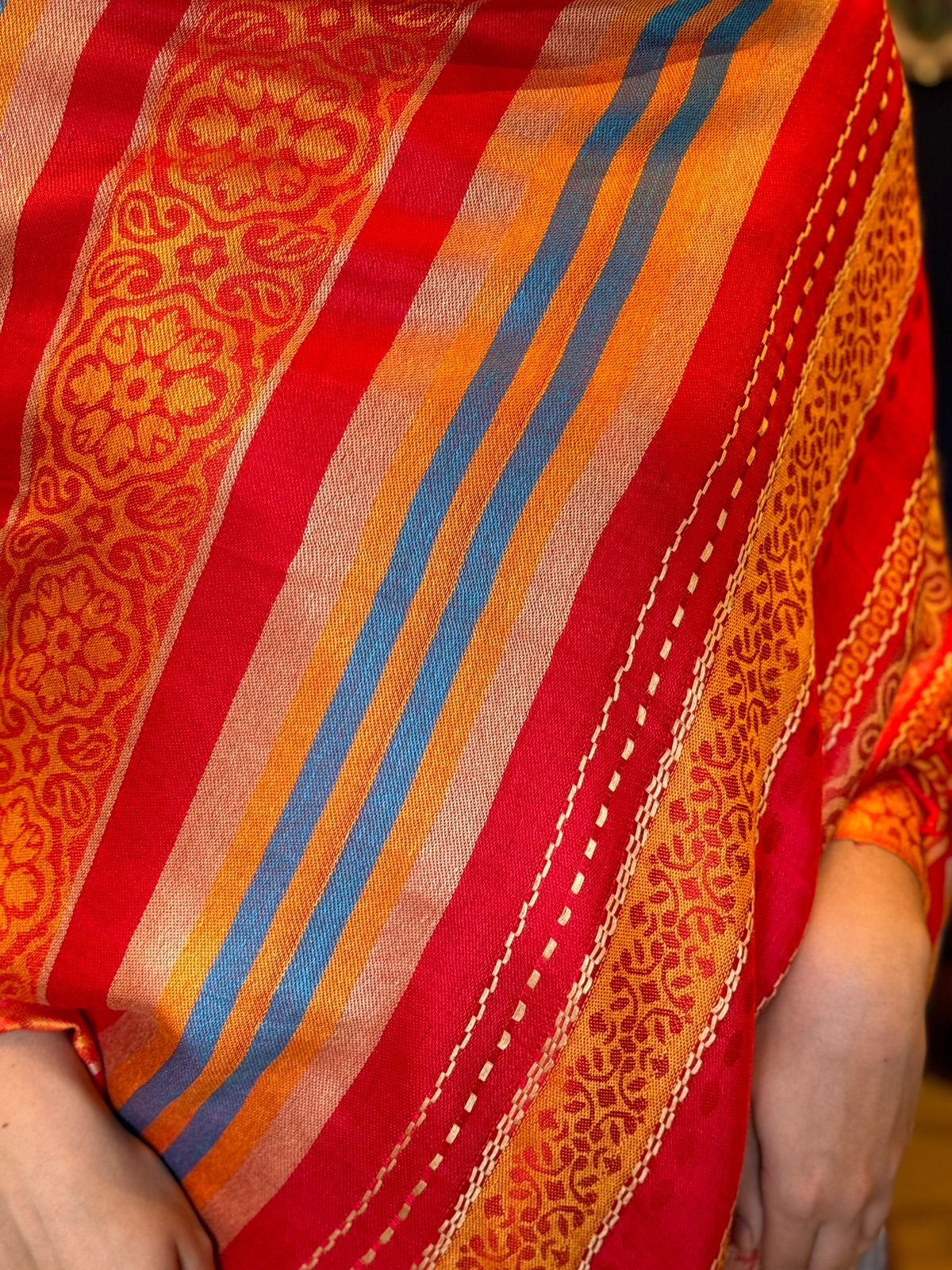 Pashmina de Viscose - Vermelho, Azul e Laranja - Marrocos For You ...