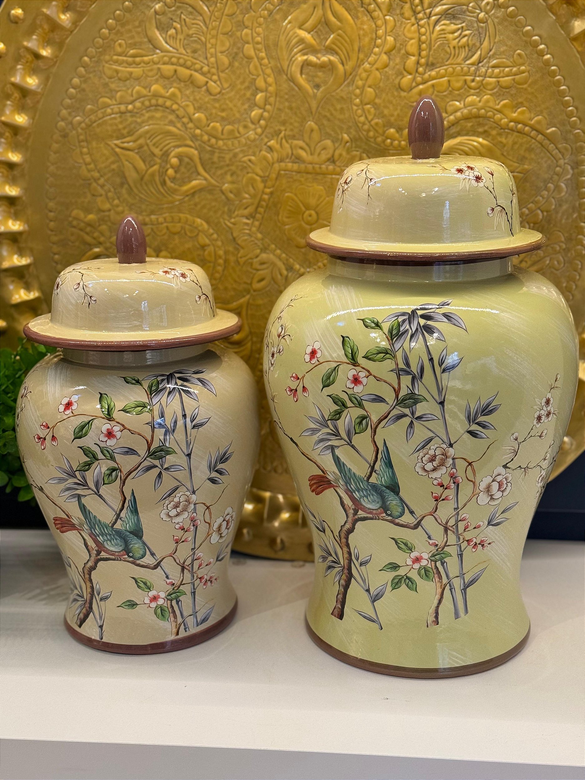 Potiche - Ceramica - Verde Claro - Pássaro - 47,5CM - Marrocos For You ...