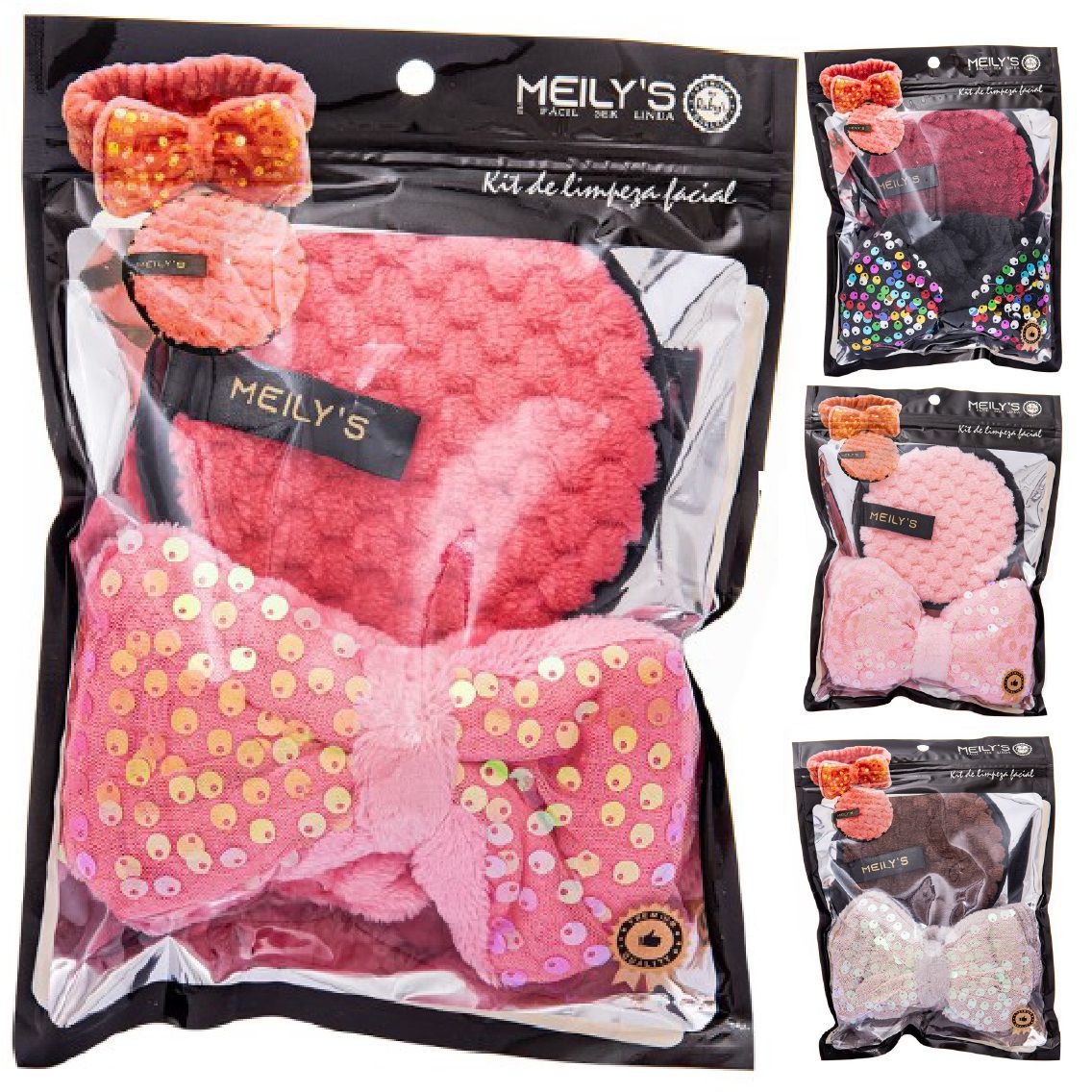 Kit Limpeza Facial Faixa de Cabelo e Esponja Removedora Meily's Mac88 ...