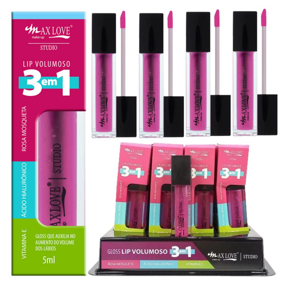 Max Love - Lip Gloss Volumoso 3 em 1 Cor 308 - 32 Unids - Distribuidora ...