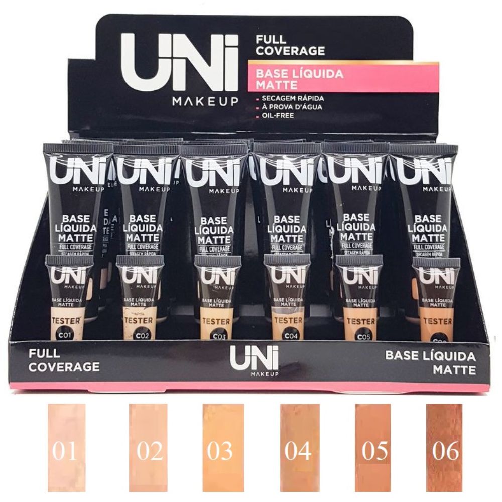 Uni Makeup - Base Matte Prova Dagua Full Coverage - 6 Und ...