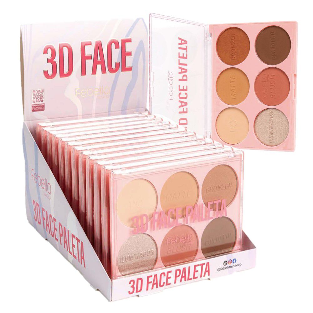 Febella - Paleta 3D Face Contorno, Blush, Iluminador - 12Und ...