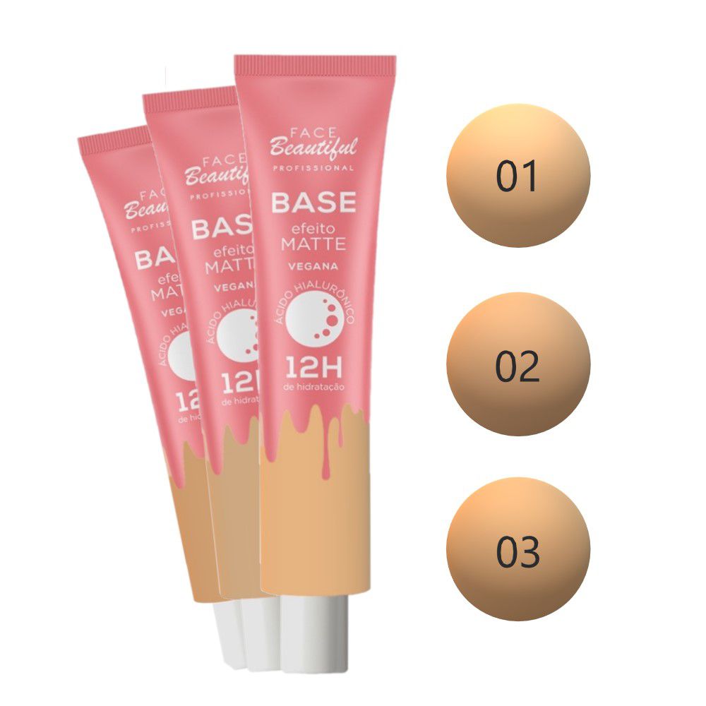 Face Beautiful - Base Matte Vegana 12h Hidrataçao A (FB443) - 06 UND ...