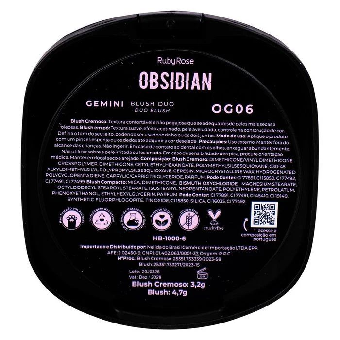 Ruby Rose - Blush Duo Gemini OBSIDIAN HB1000G2 - 24 Unid - Distribuidora JCF: Maquiagem e ...