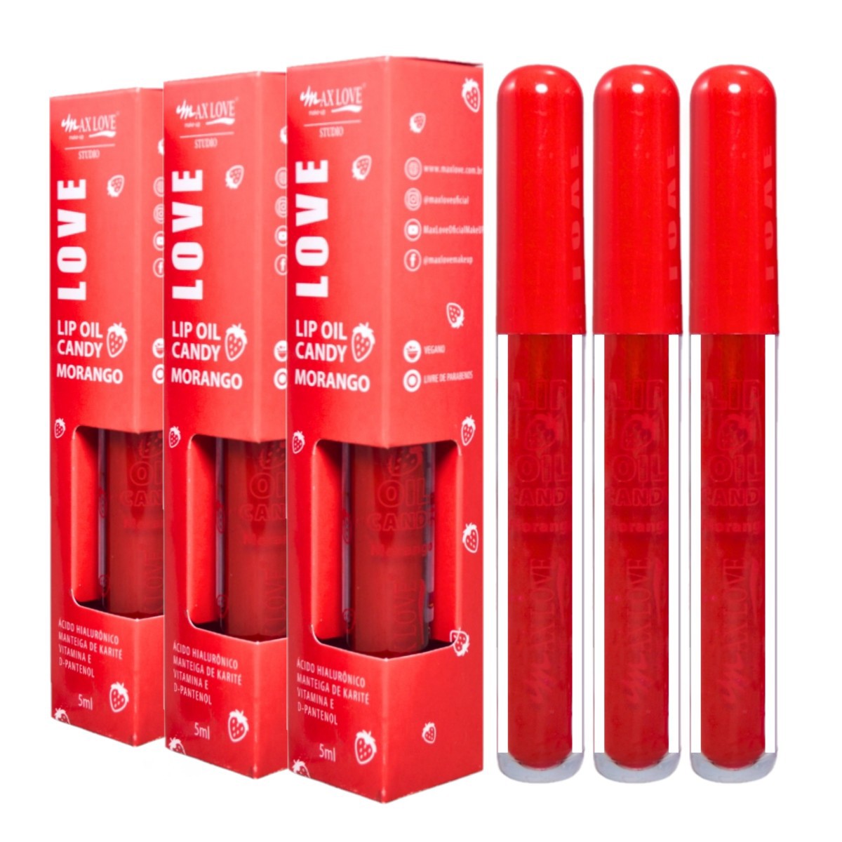 Max Love - Lip Oil Candy Morango 600 - 6 Und - Distribuidora JCF: Maquiagem e Cosméticos no Atacado