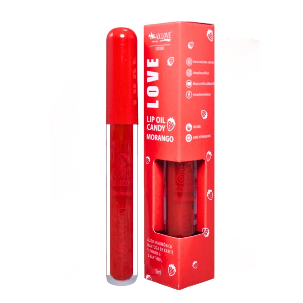 Max Love - Lip Oil Candy Morango 600 - 6 Und - Distribuidora JCF: Maquiagem e Cosméticos no Atacado