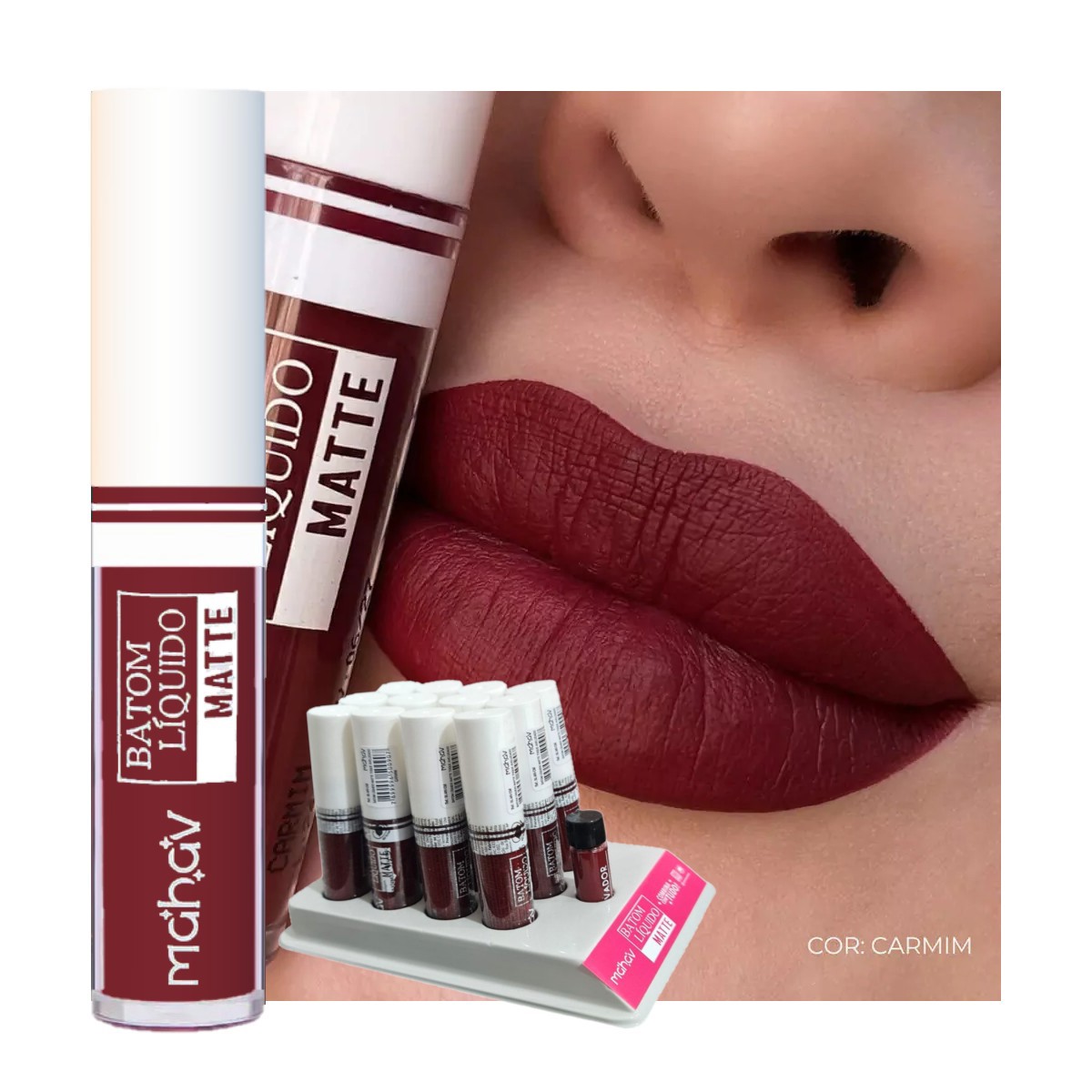 Mahav - Batom Liquido Matte Carmim - Display C/12 e Prov ...