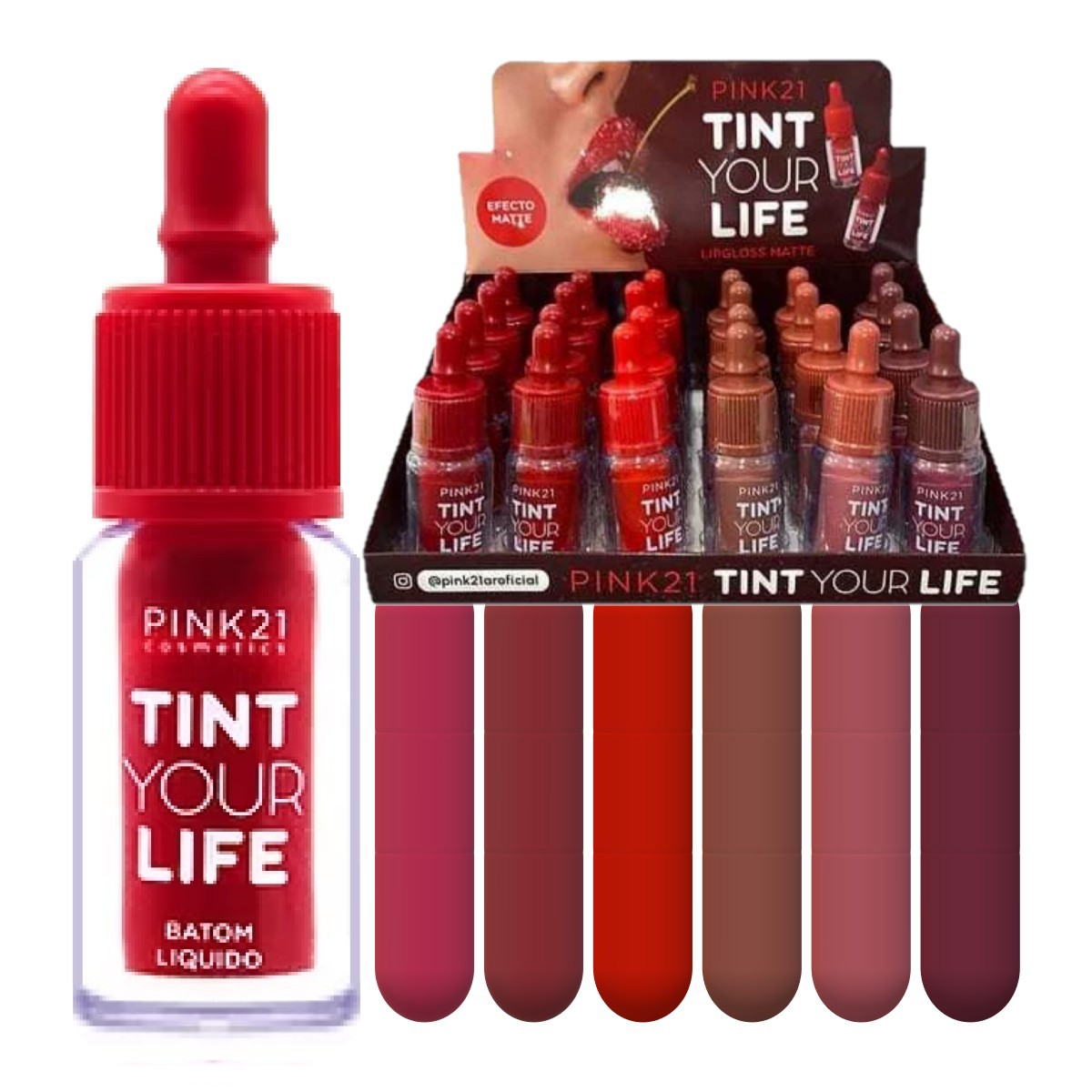 Pink 21 - Batom Liquido Matte Tint Your Life CS4806 - 24 Und ...