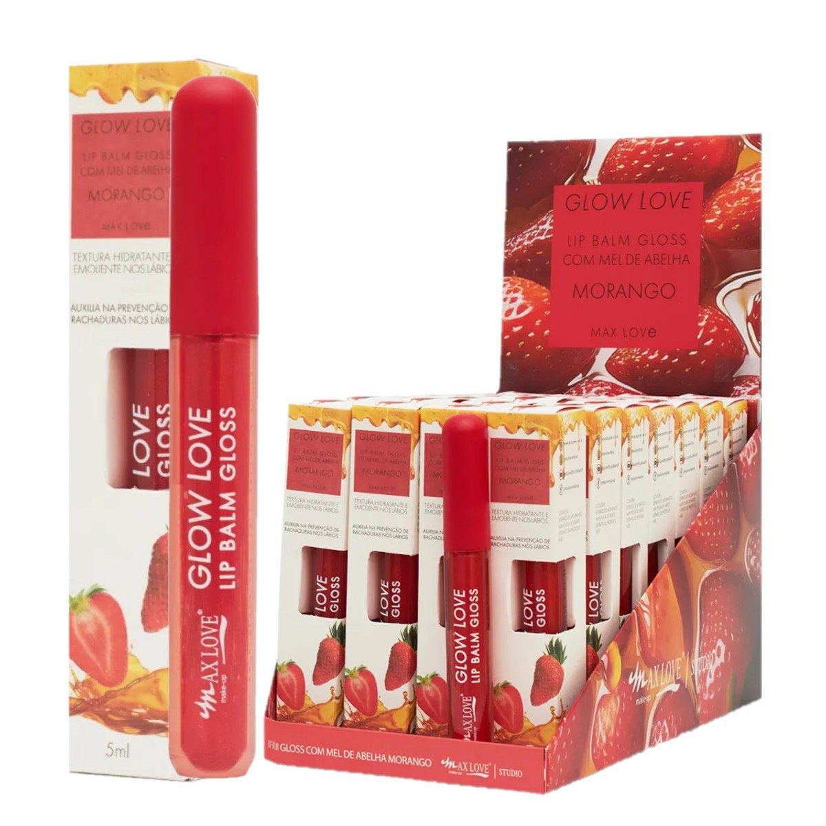 Max Love - Lip Balm Gloss Glow Mel e Morango 418 - 28 Und ...