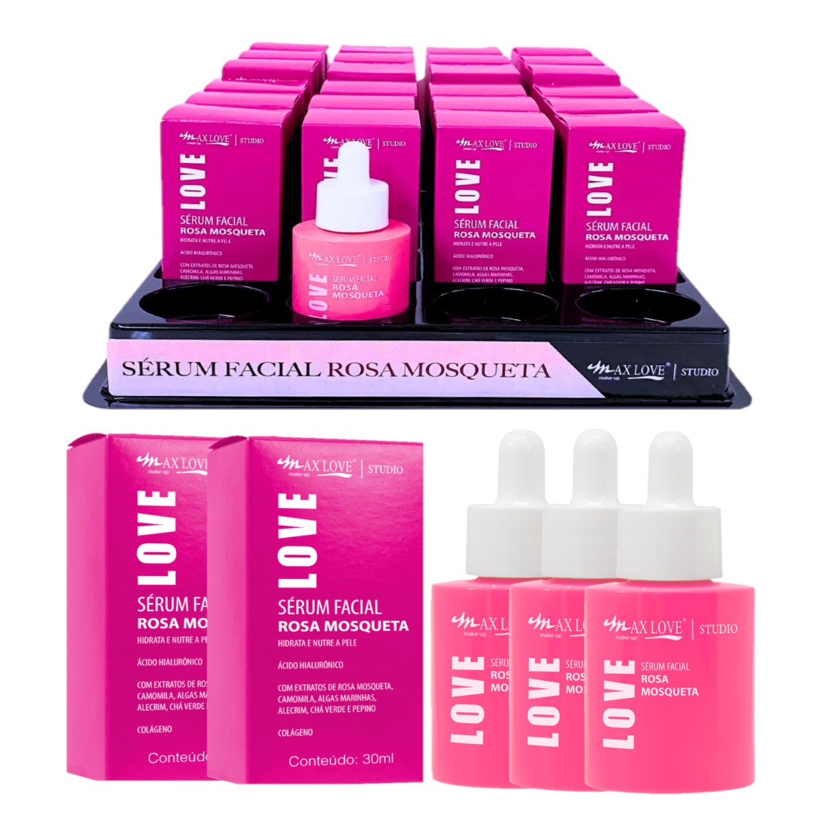 Sérum Facial Rosa Mosqueta Max Love - Display C/ 20 Unid e Prov ...