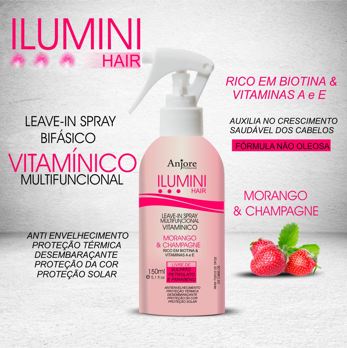 Kit Atacado 12 Leavein Spray Vitamínico Biotina Ilumini Hair Morango ...