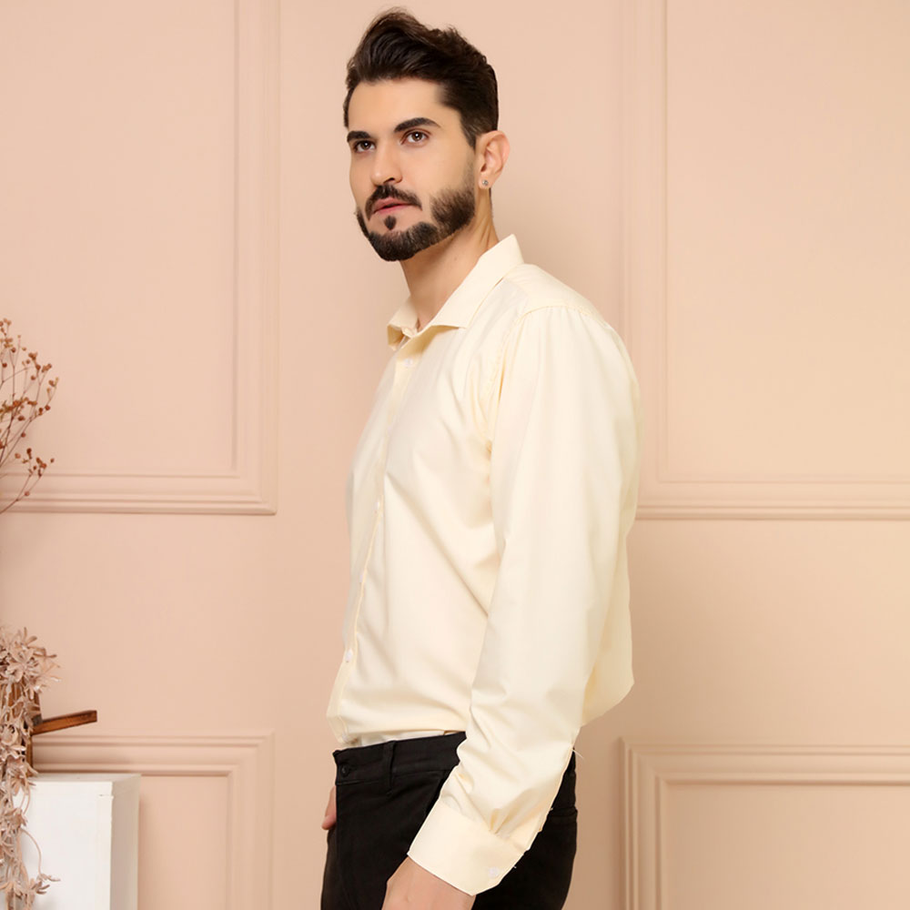 Camisa Masculina Slim Lisa Manga Longa Amarelo Suave - Loja 021|Moda ...