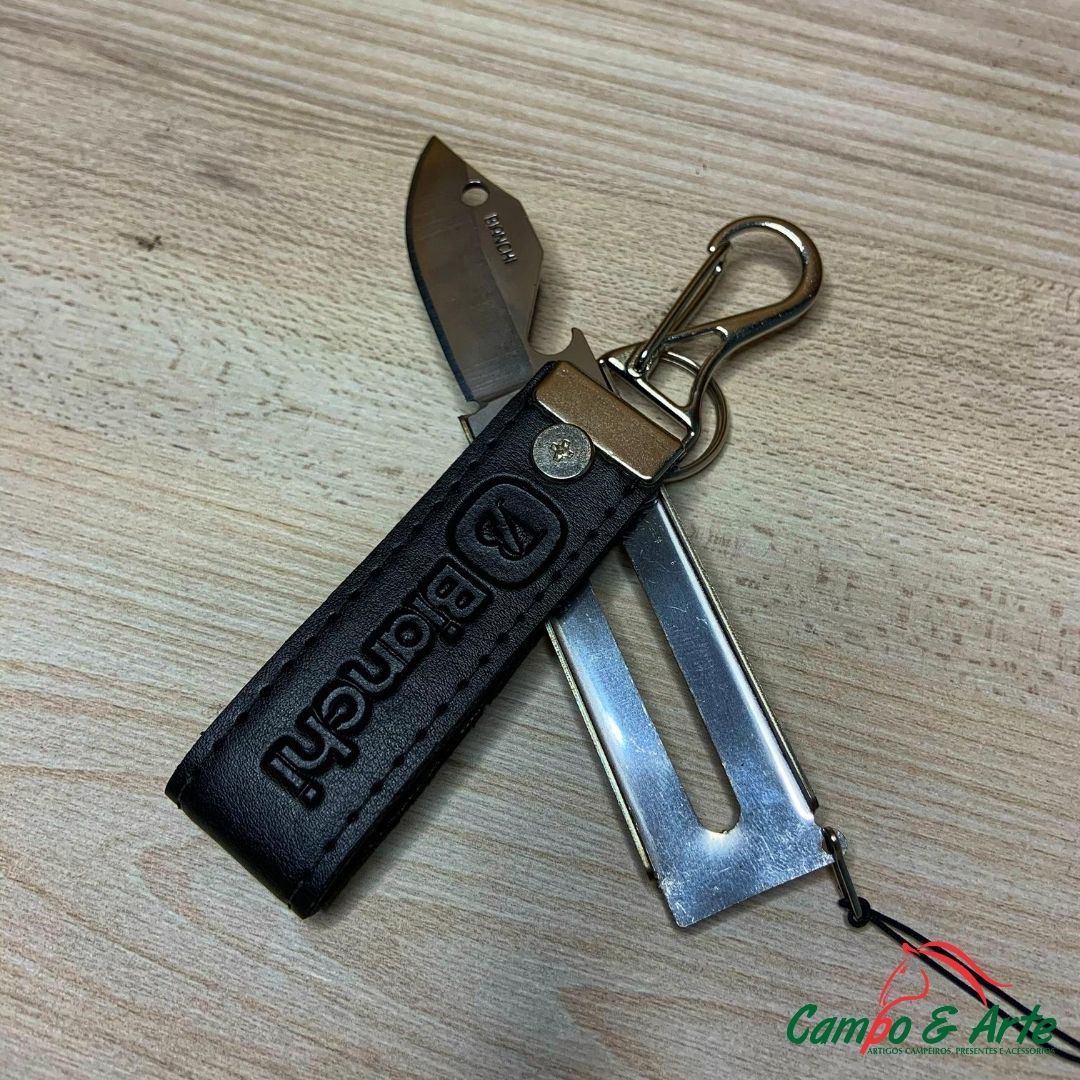 Chaveiro Canivete Aço Inox c/ Engate - Campoearte