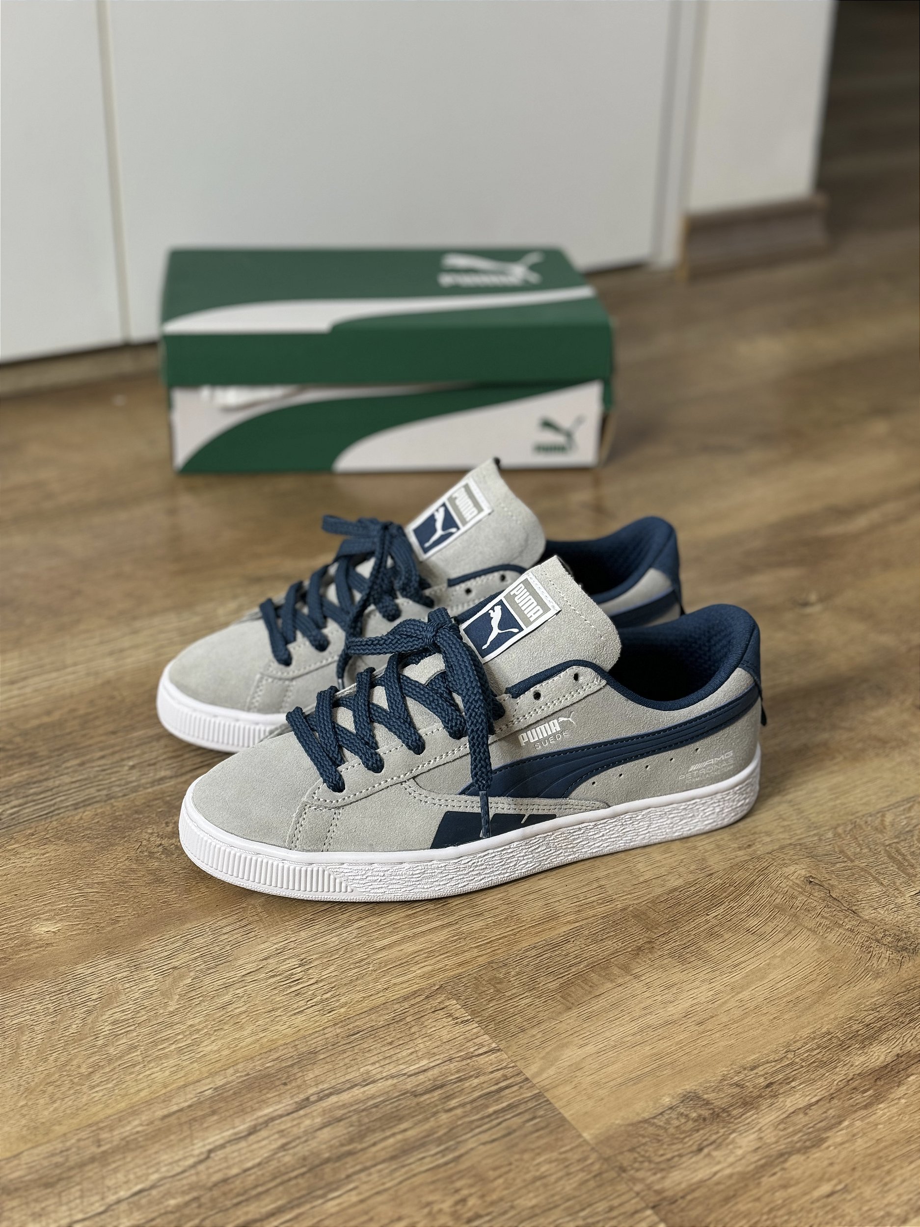 PUMA SUEDE MERCEDES CINZA + FAT LACE - Corre de Rua