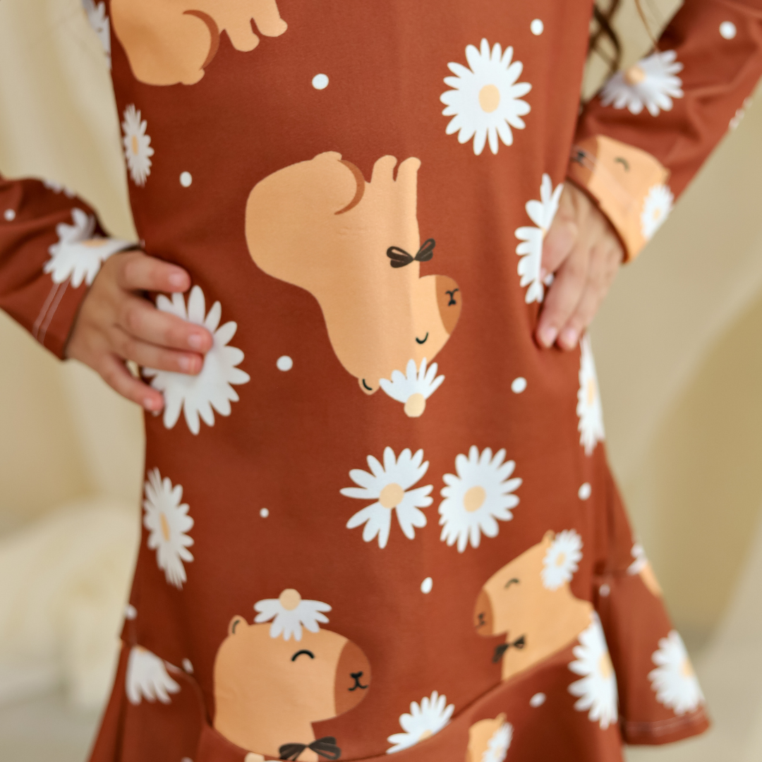 Vestido feminino infantil manga longa capivara - BODY KIDS GYN