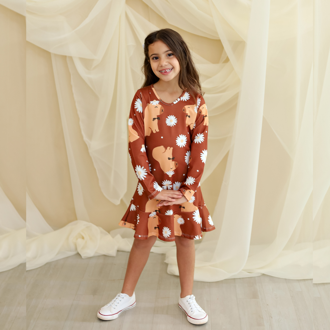 Vestido feminino infantil manga longa capivara - BODY KIDS GYN