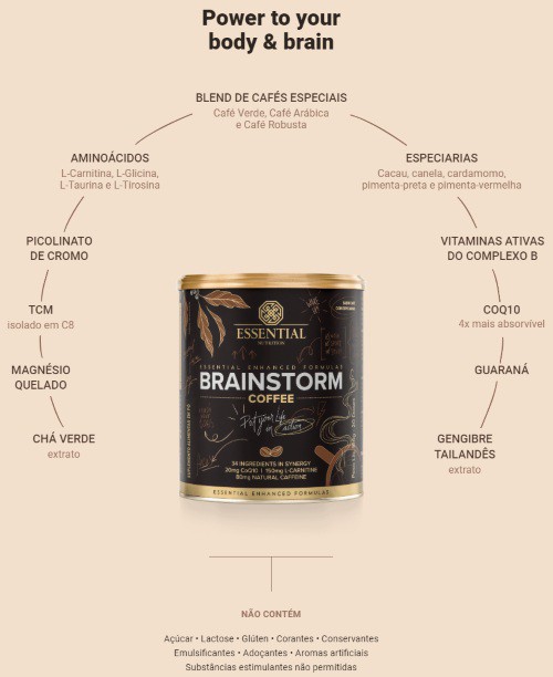 BRAINSTORM COFFEE 186G ESSENTIAL NUTRITION - CASAL MONSTRO SUPLEMENTOS
