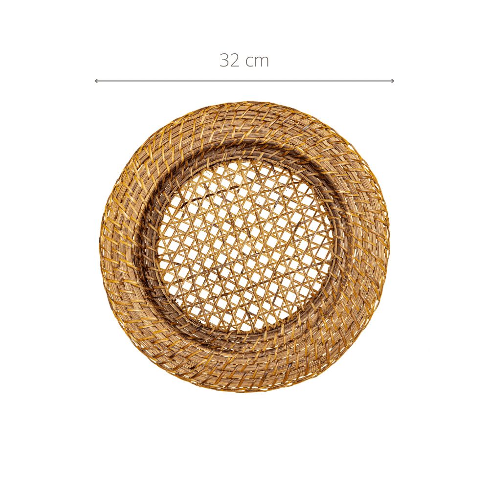 Kit 6 Sousplat Rattan Bambu Redondo 32cm Rustico Telinha Natural ...