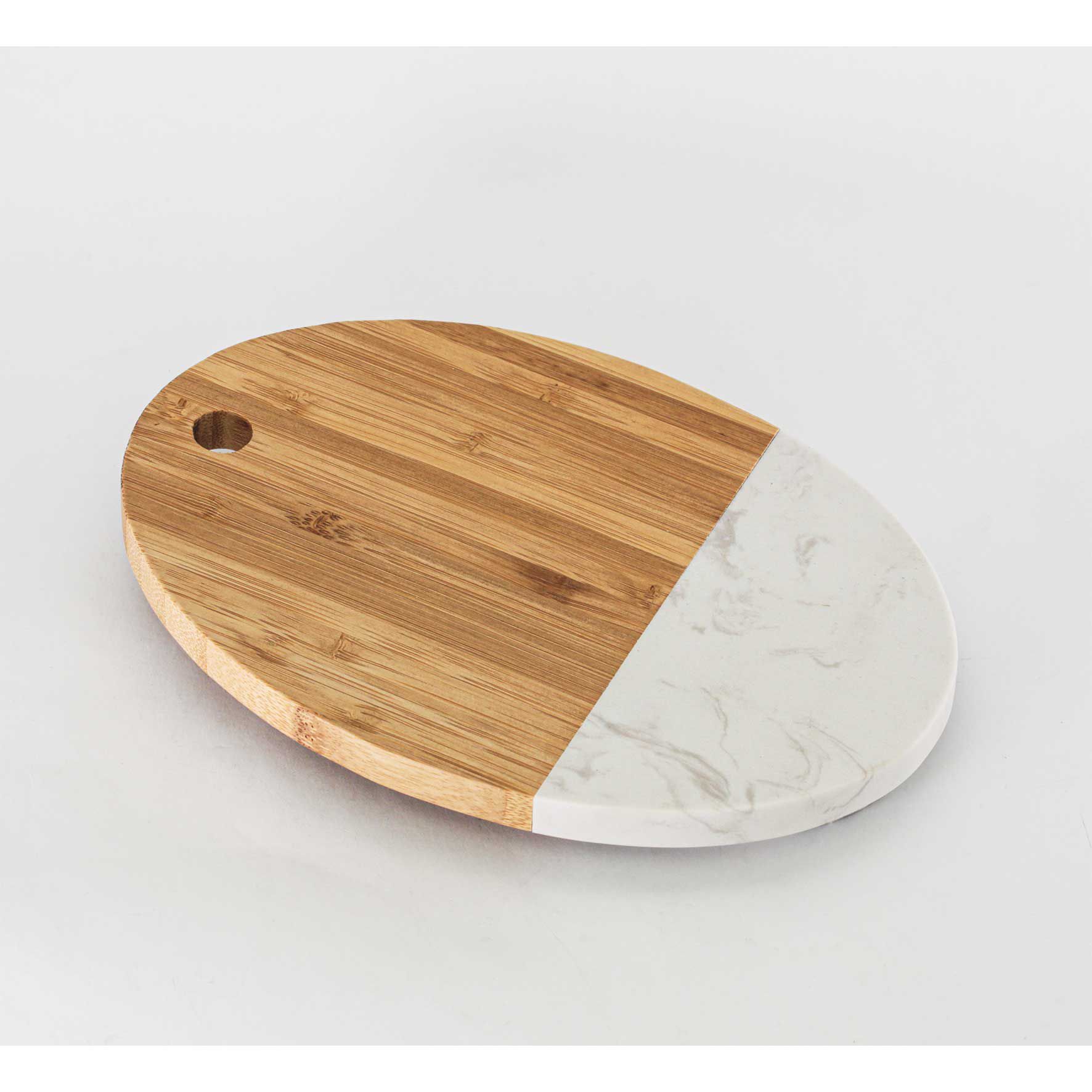 Tábua Bambu e Mármore Bandeja Servir Queijo Frios Petiscos Oval 22x14 ...