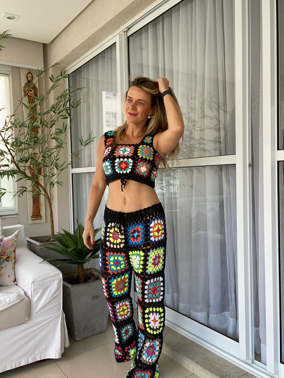 Top Em Crochê Preto Com Trabalho Color Tamanho único Madame Ninna