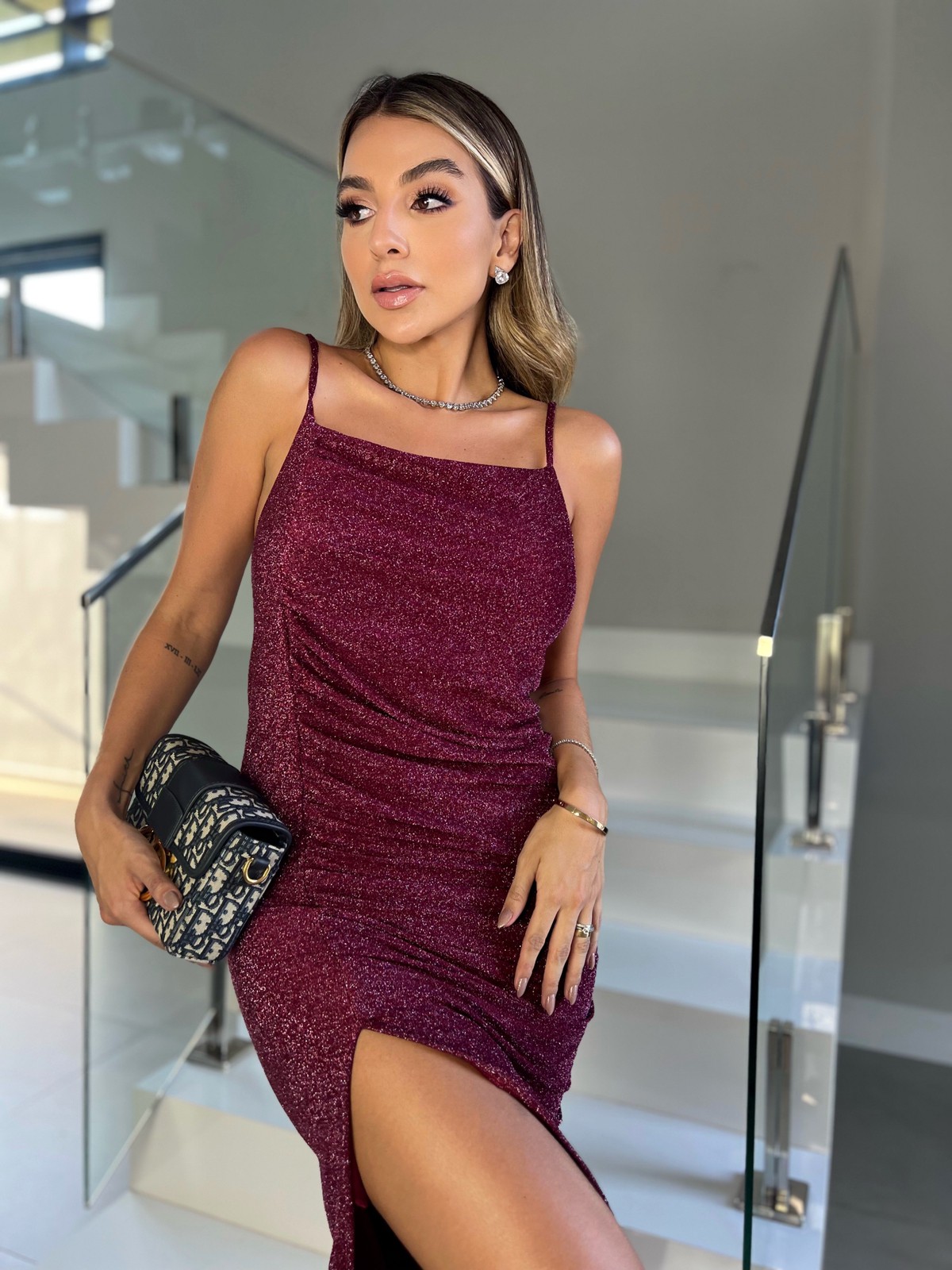 Vestido festa marsala em lurex drapeado - Madame Ninna - Madame Ninna ...