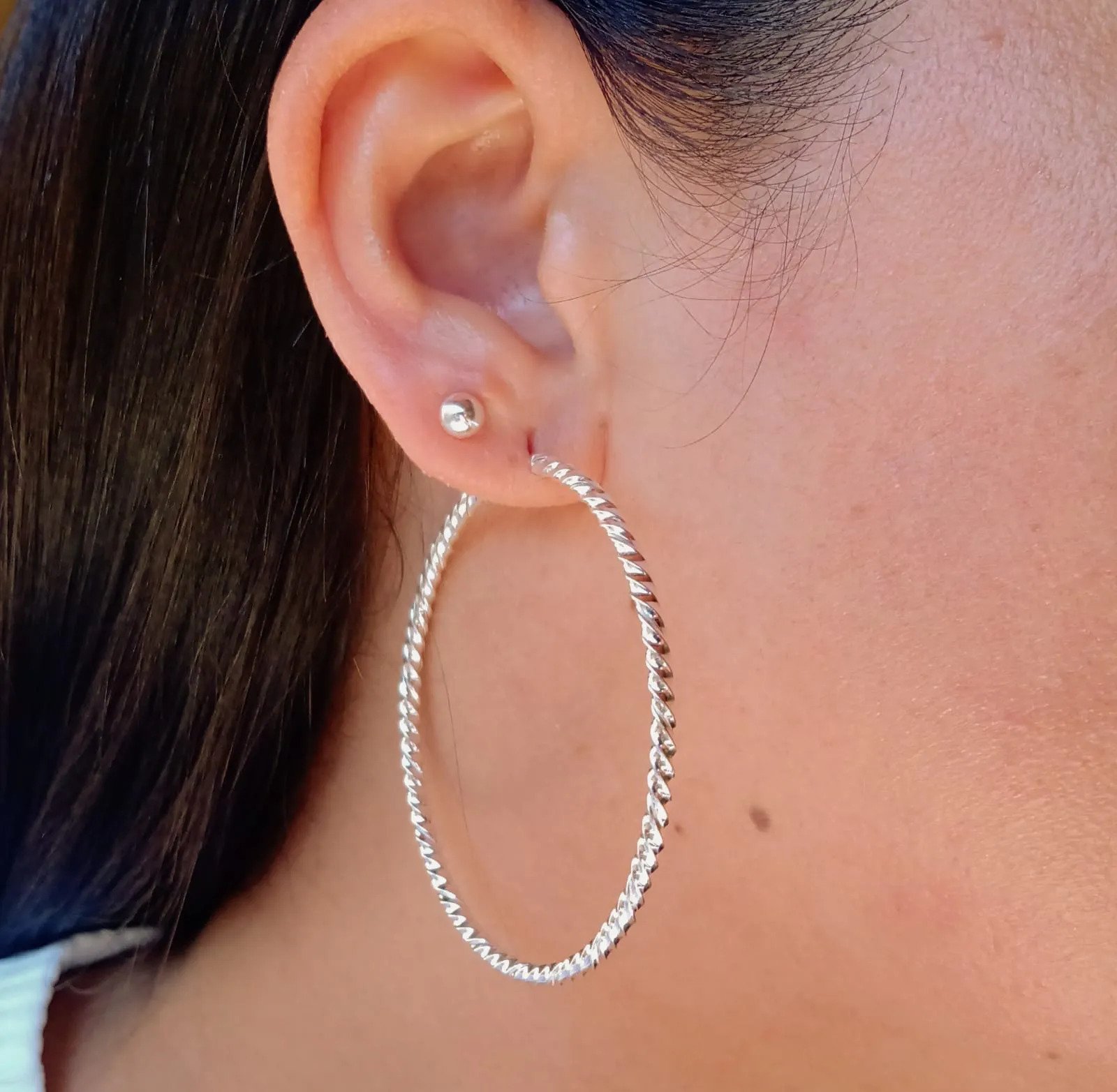 ARGOLA DE PRATA TRANÇADA 5,2 CM - PRATAS 925 ATACADO