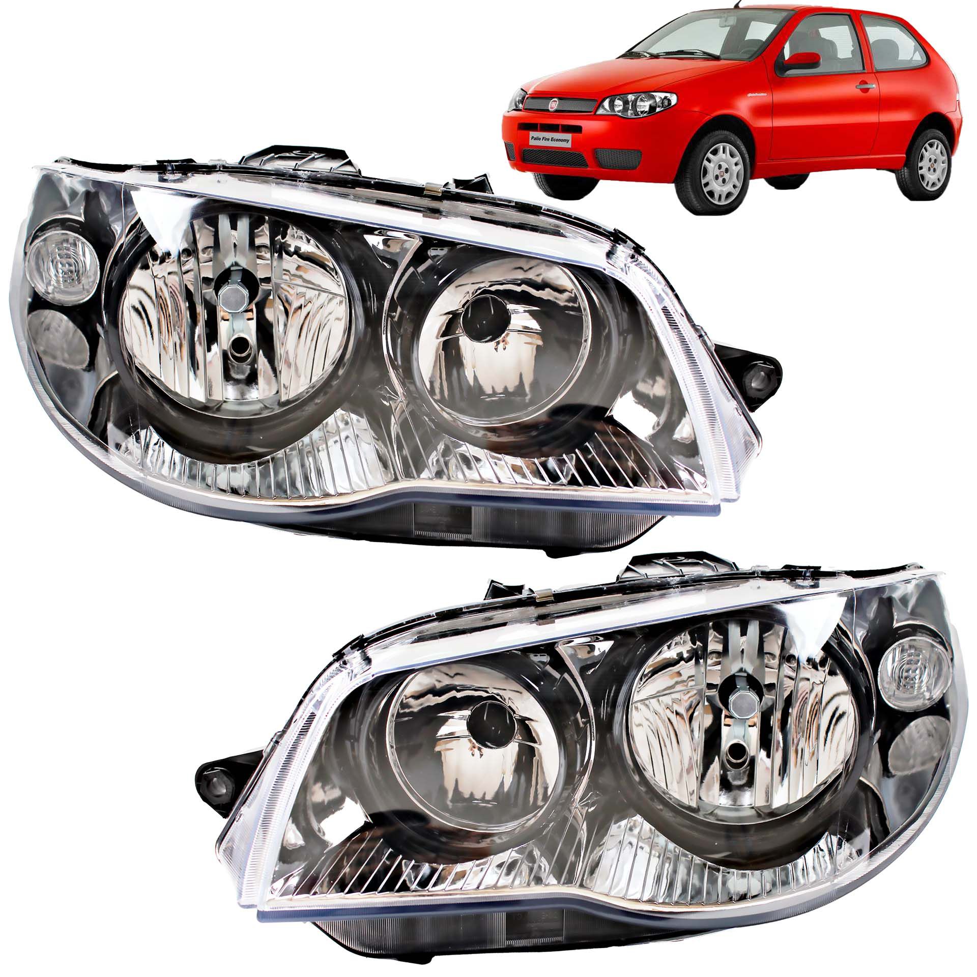 KIT Farol Lanterna Palio 2004 2005 a 2016 Máscara Cromada Aro Preto FU ...