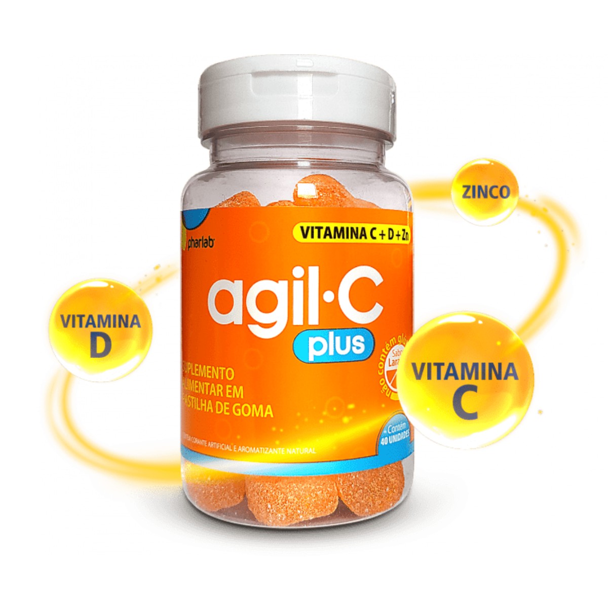 AGIL C PLUS 45MG VITAMINA C+D+Zn SUPLEMENTO ALIMENTAR COM 40 GOMAS PHA ...
