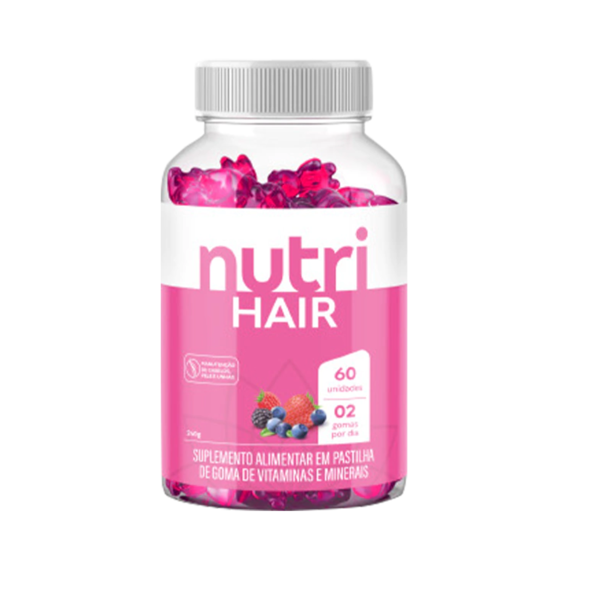 GUMMY NUTRI HAIR CABELOS E UNHAS VITAMINAS E MINERAL FRUTAS VERMELHAS ...