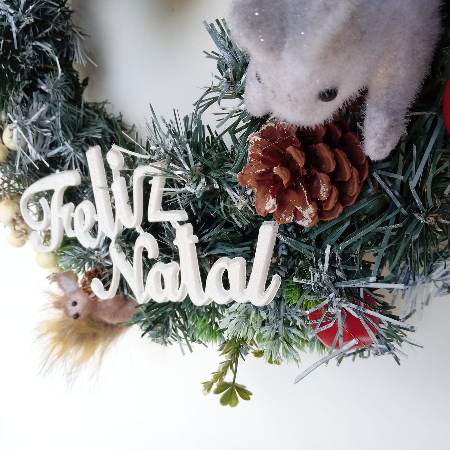 Guirlanda Natalina da Fartura à Esquilos Ø58cm Com 1 Led. - Papel Mache