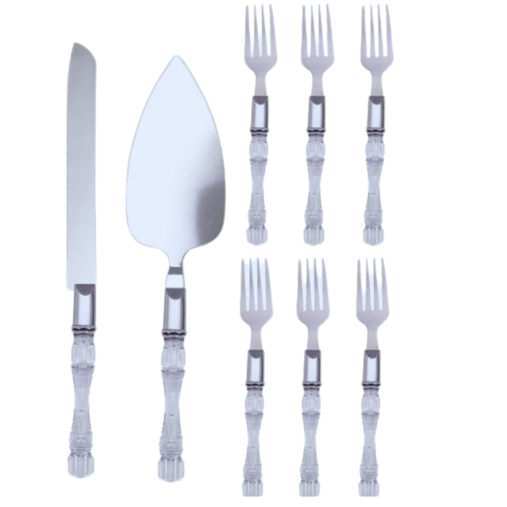 Conjunto para Bolo com 8 Peças Espátula e Faca de Inox Cabo Acrilico ...