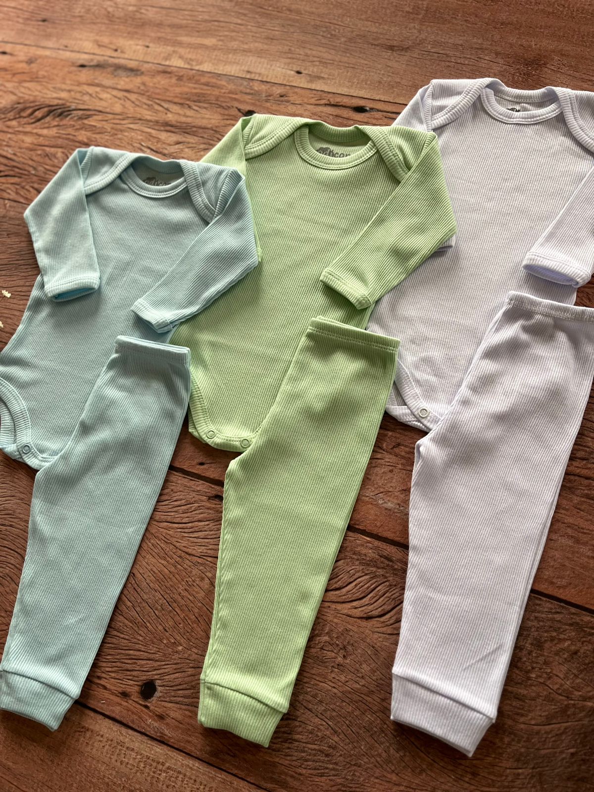 Kit Bebê Menino 6 Peças Canelado Liso - Roupa de Bebê do Tamanho RN ao 3